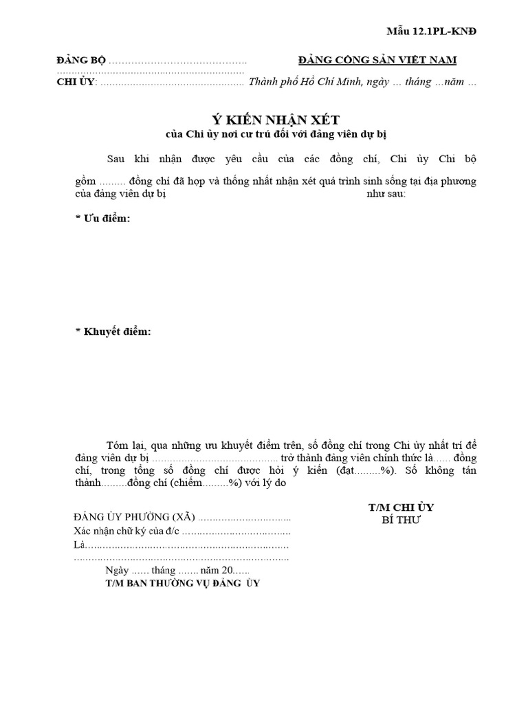 Mau 12 - 2PL-KND - Y KIEN NHAN XET CHI UY NOI CU TRU | PDF