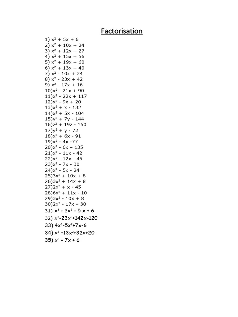 Factorisation Practice | PDF