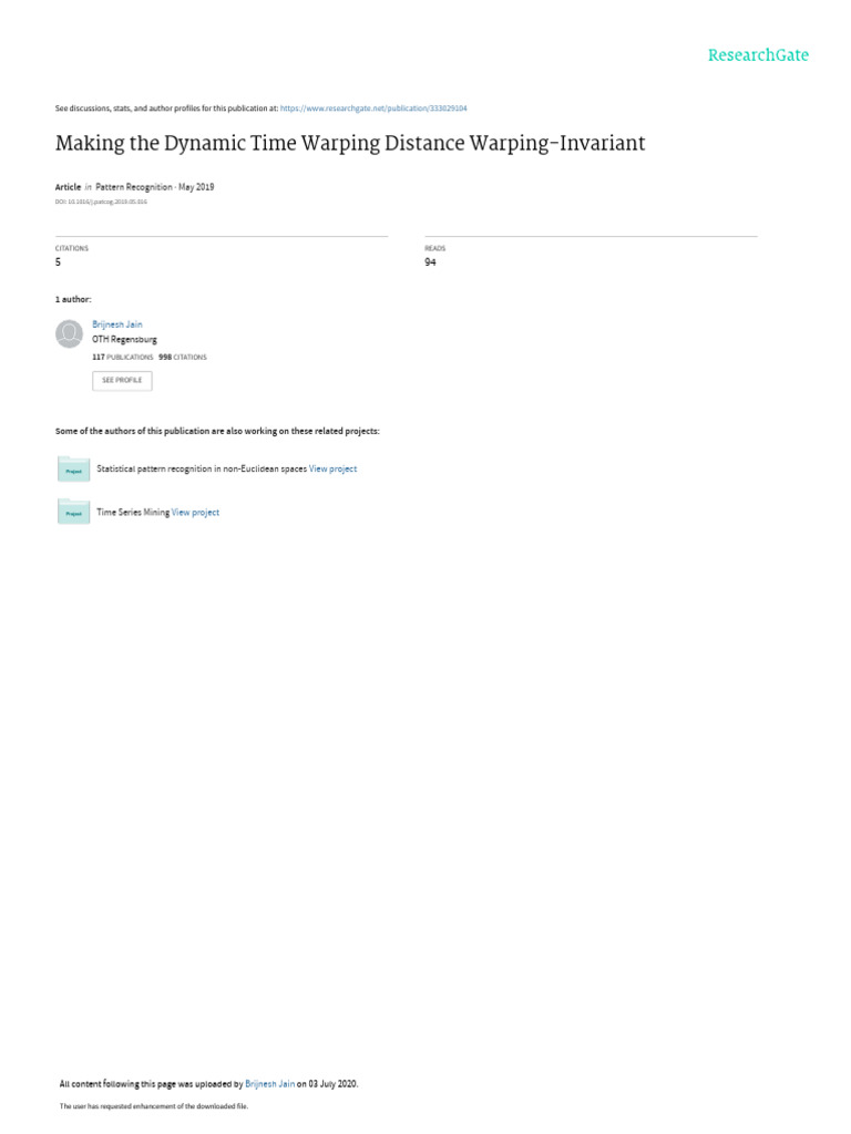 Making The Dynamic Time Warping Distance Warping-Invariant: Pattern Recognition May 2019 | PDF ...