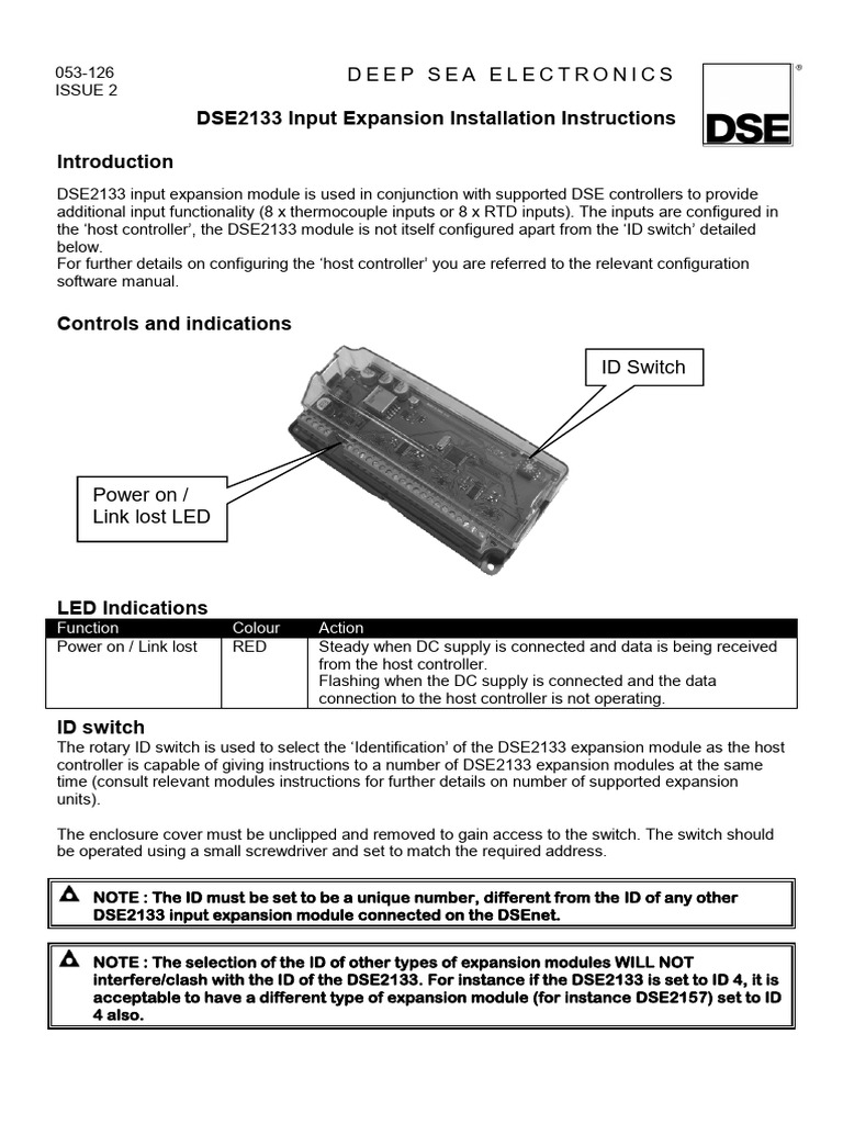 DSE2133 Installation Instructions | PDF | Switch | Electronics