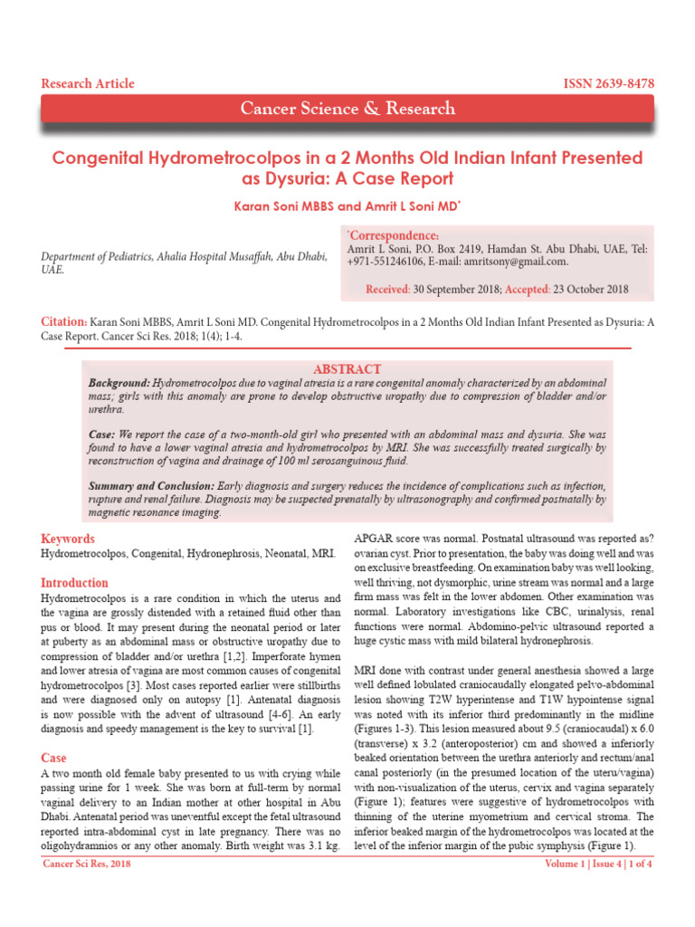 Congenital Hydrometrocolpos in A 2 Months Old Indian Infant Presented ...