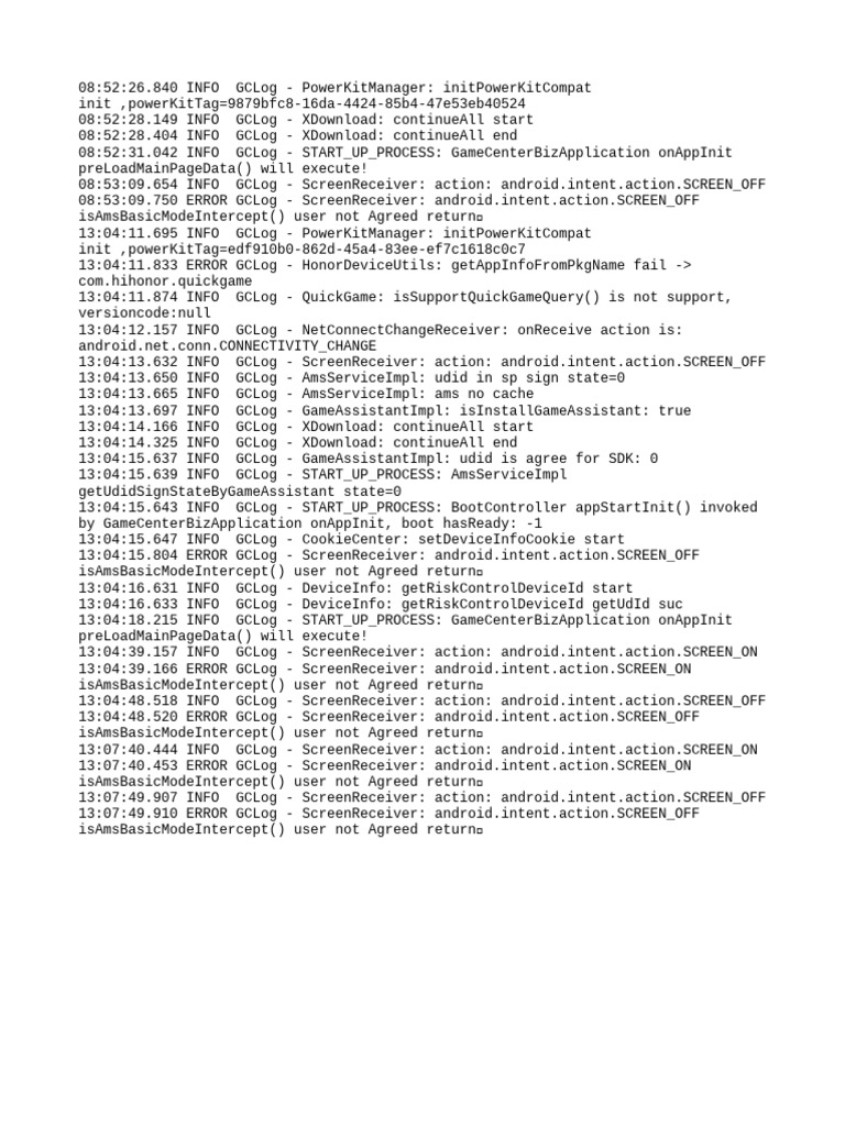 GameCenter Log: Screen Actions & Errors | PDF | Business