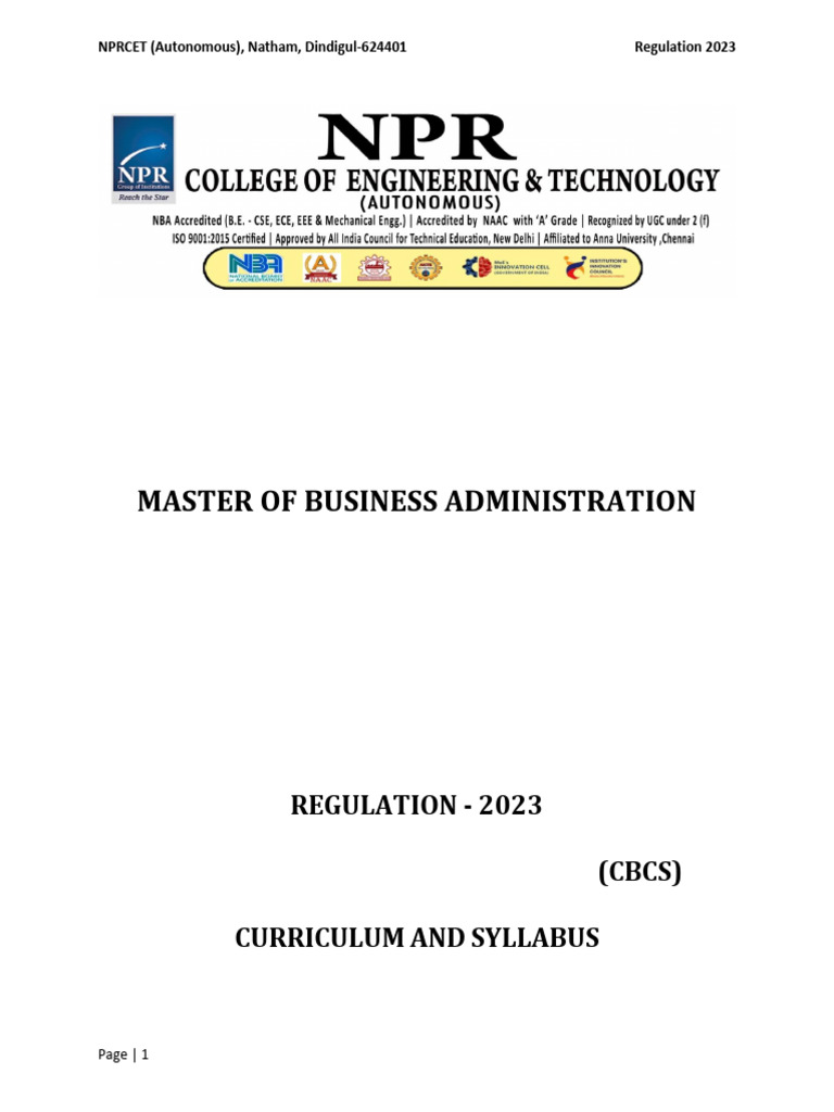 MBA Autonomous Curriculum & Syllabus 2023 All Semester | PDF | Master ...