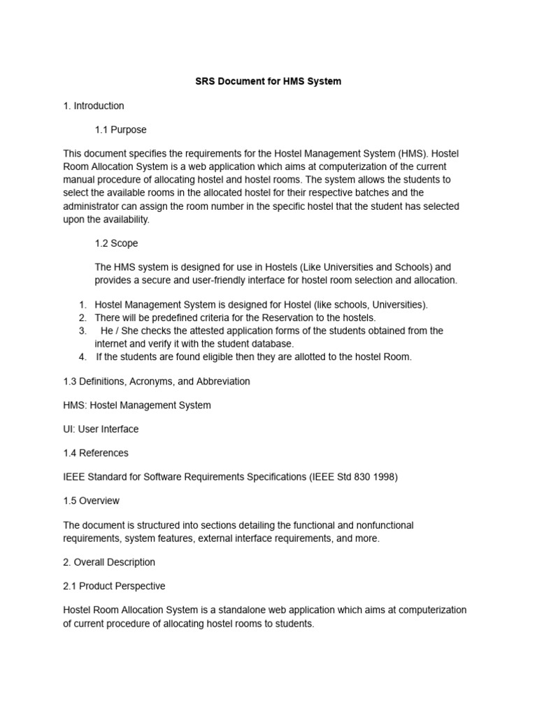 SRS Document For HMS System | PDF | Computer Hardware | Databases