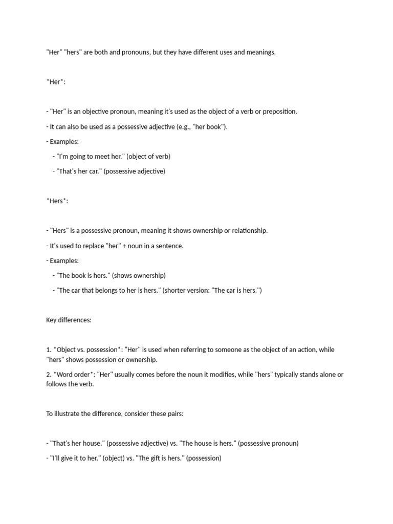 Her and Hers | PDF | Pronoun | Adjective