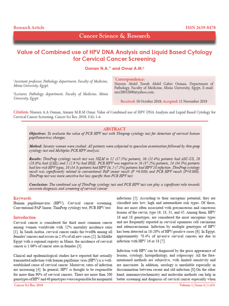 Value of Combined Use of HPV Dna Analysis and Liquid Based Cytology For ...