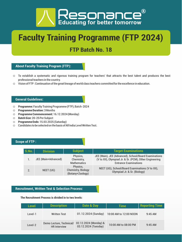 Faculty Training Program 2024 Details | PDF