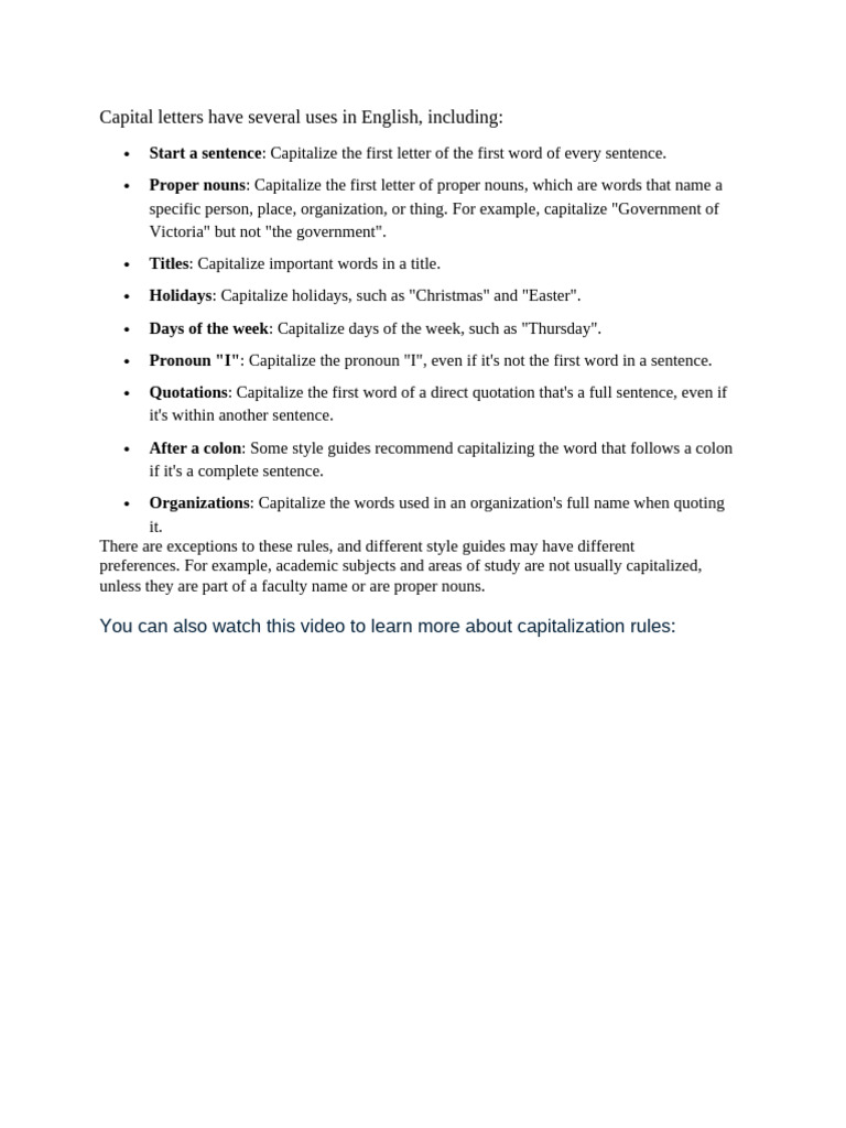 Capitalization Rules in English Writing | PDF | Letter Case | Morphology