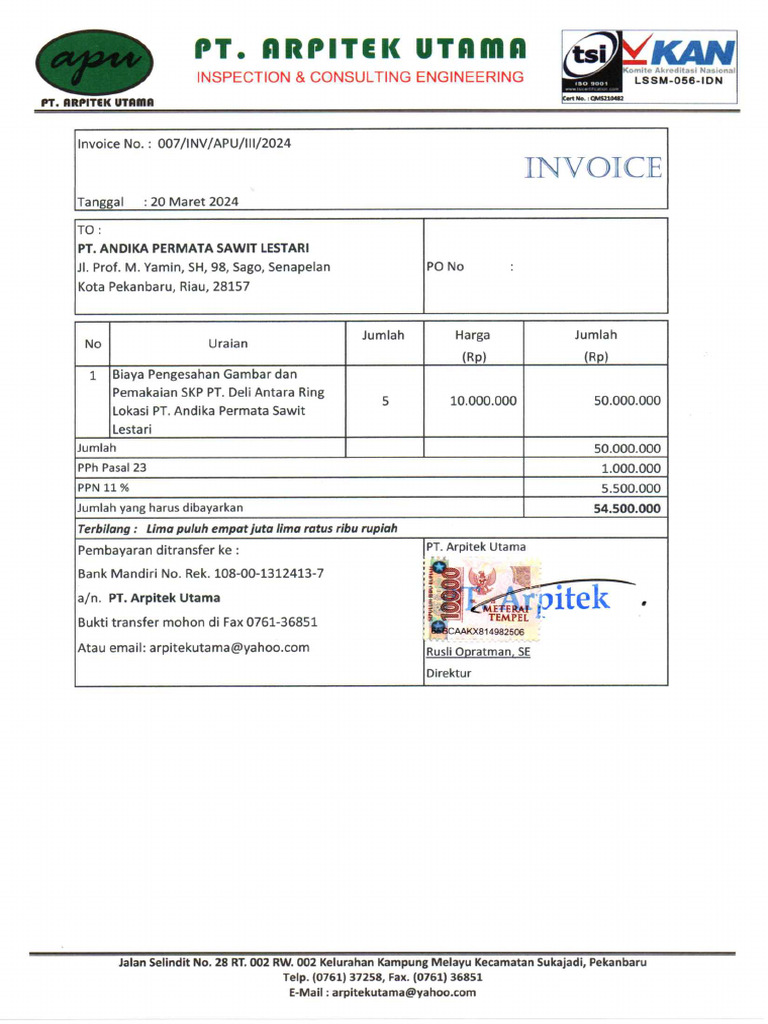 Invoice PT Andika Permata Sawit | PDF