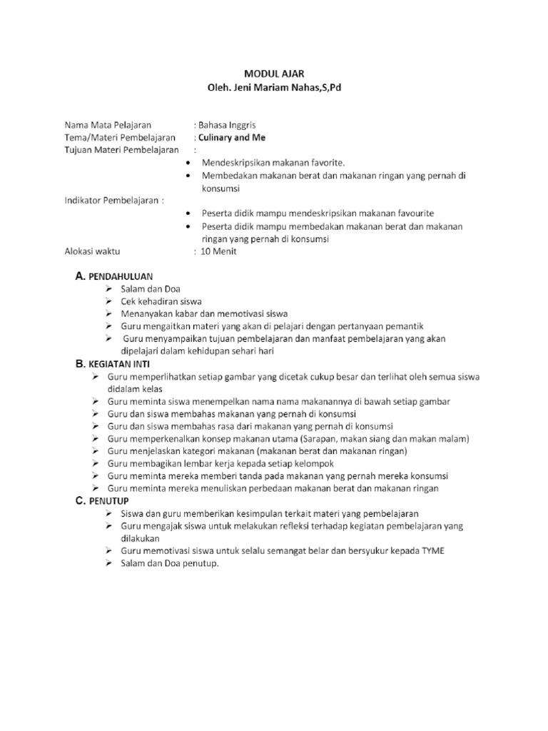 Modul Ajar My Favourite Food | PDF