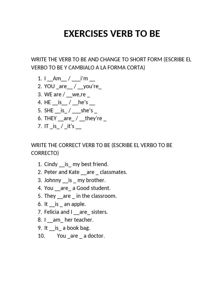 Exercises on the Verb "To Be" | PDF