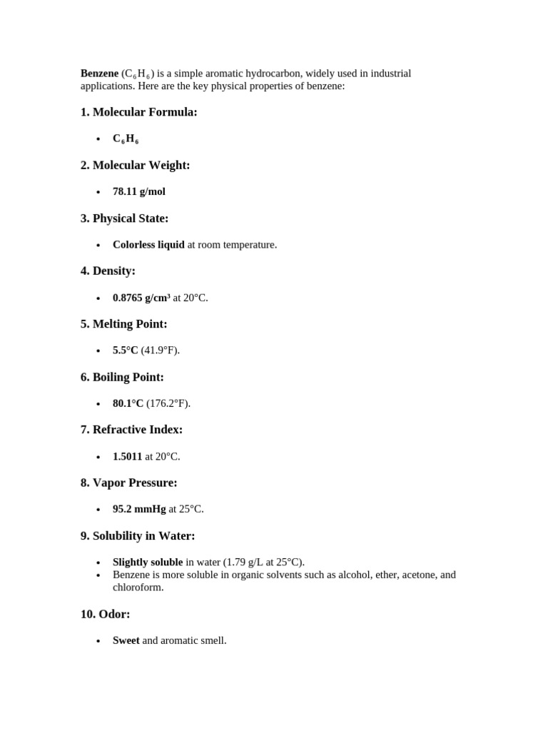 Physical Properties of Benzene | PDF