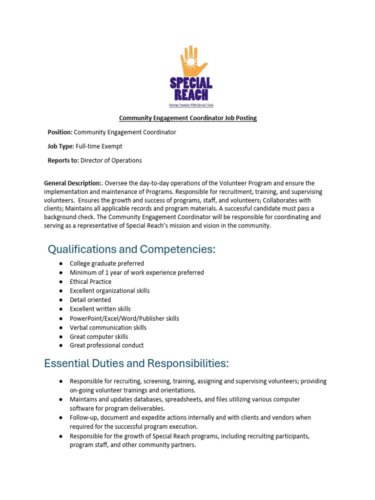 Community Engagement Coordinator - 2024 | PDF | Volunteering | Recruitment