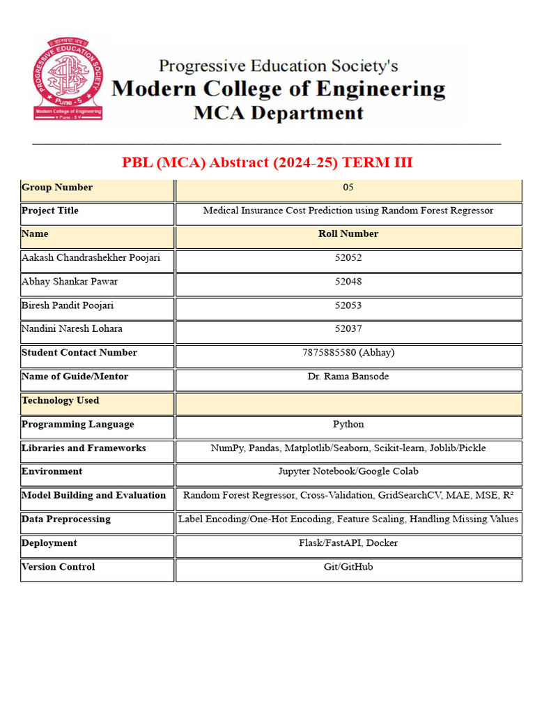 Project Abstract01 | PDF | Machine Learning | Prediction