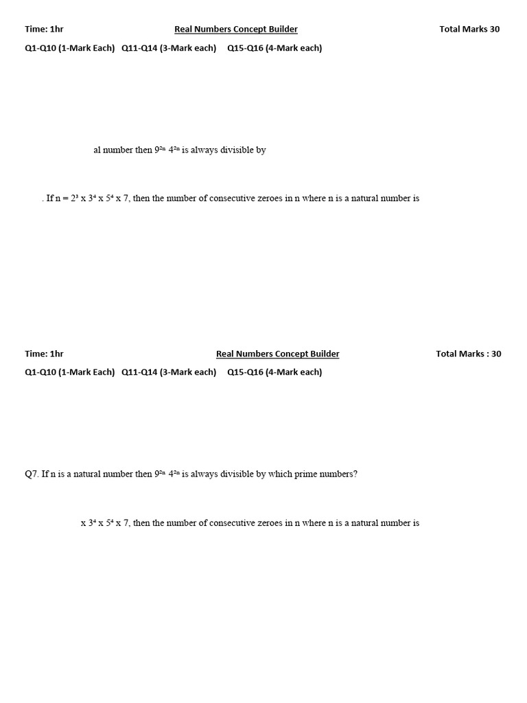 Real Numbers Concept Builder Quiz | PDF | Numbers | Mathematical Objects