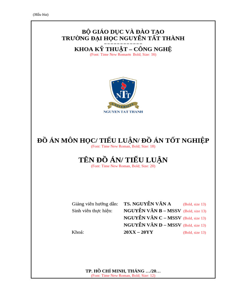 Bieu mau huong dan Đồ án môn học - Khoa luan tot nghiep Khoa CKDOT dinh huong mo hinh final ...