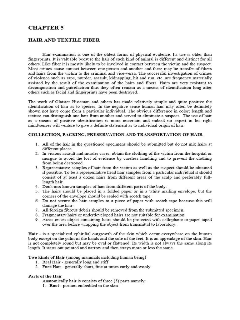 CHAPTER VI Hairs and Textile Fibers | PDF | Hair | Textiles