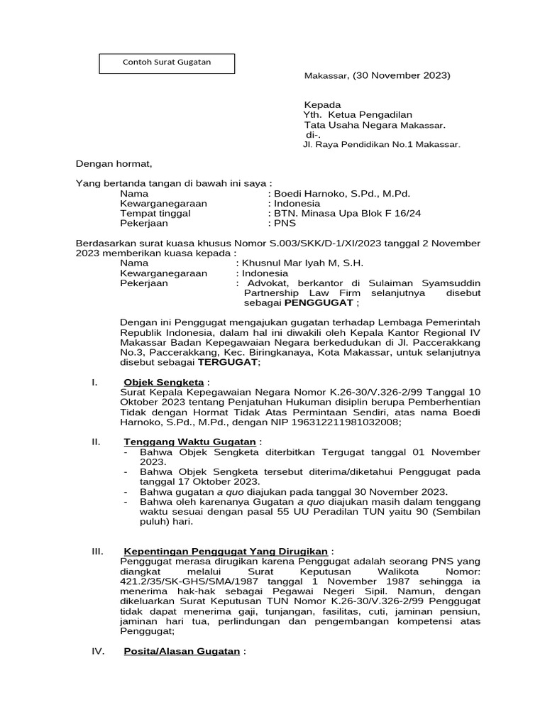 Surat Gugatan PTUN | PDF