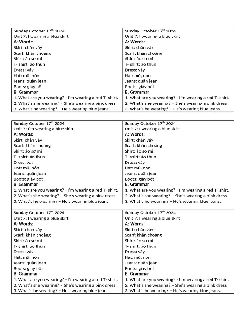 Sunday October 17th 2024 Grade 3 Unit 7 Lesson 1,2 | PDF | Clothing ...