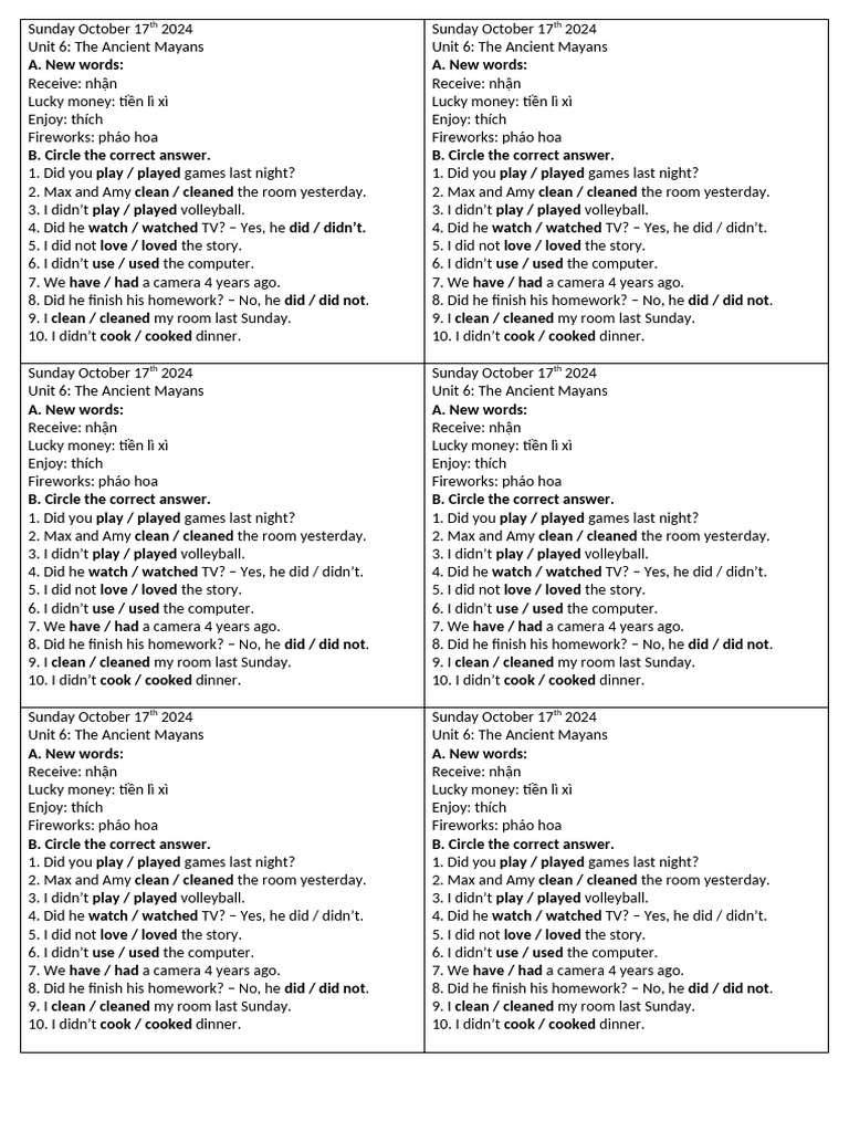 Sunday October 17th 2024 Grade 5 Unit 6 Lesson 5,6 | PDF | Language ...