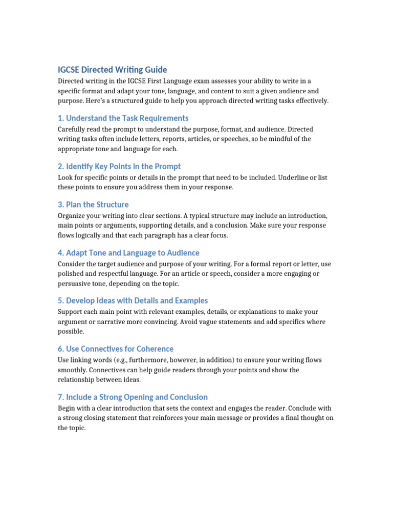Igcse Directed Writing Guide Pdf