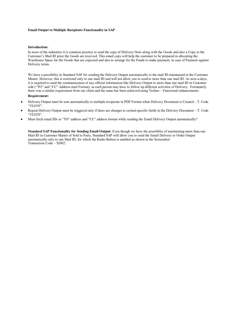 Email Output To Multiple Recipients Functionality In Sap Pdf Email Mail 