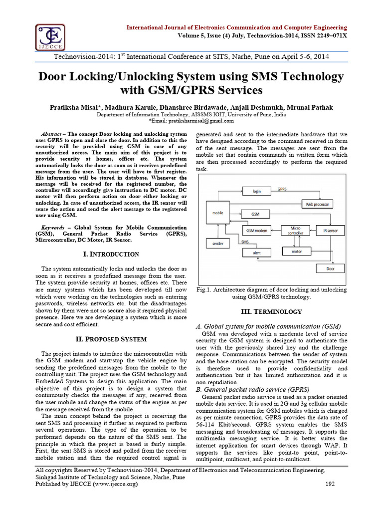 13.door Locking-Unlocking System Using SMS Technology - 2014 | PDF