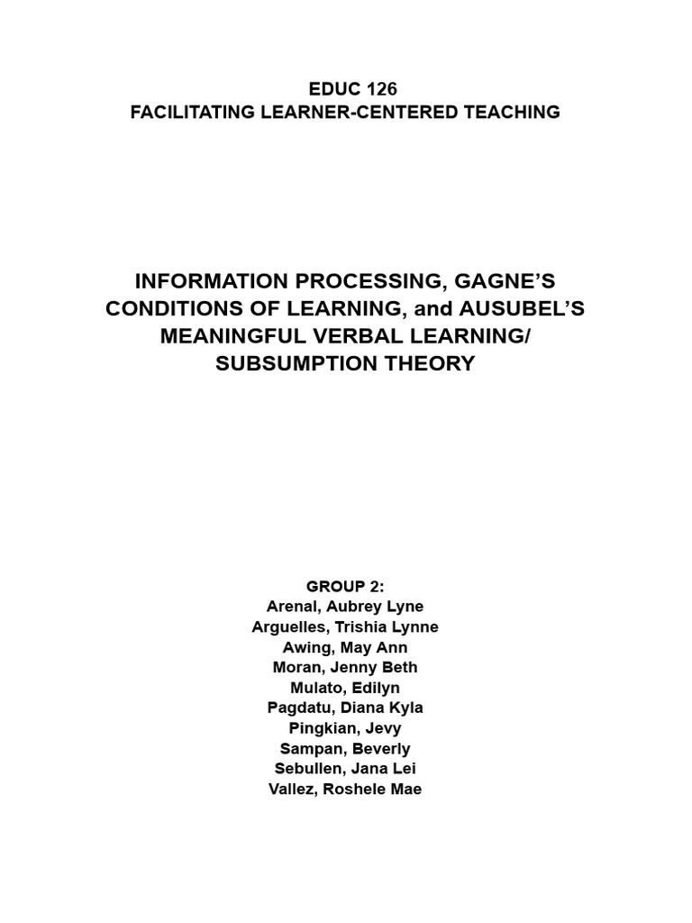 Group 2 - Educ 126 Outline | PDF | Learning | Memory