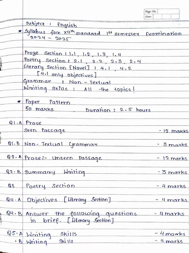 12th STD - First Semester Syllabus and Paper Pattern | PDF