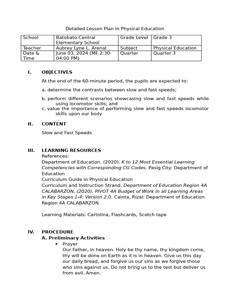 ARENAL_LP_PE_REVISED | PDF | Physical Education | Curriculum