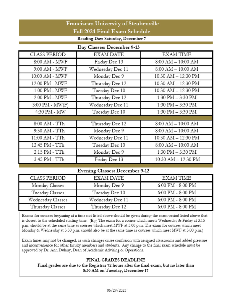 2024 FALL Final Exam Schedule | PDF