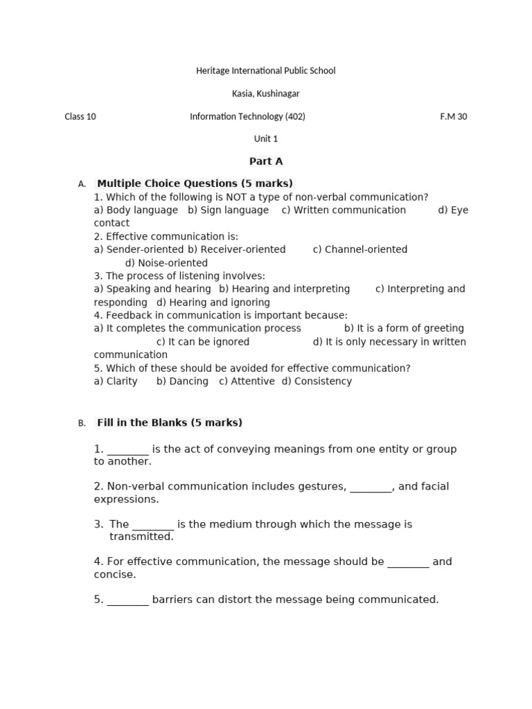 Unit 1 Cass 10 Computer | PDF | Communication | Nonverbal Communication