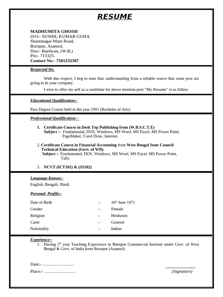 Biodata Madhumita | PDF
