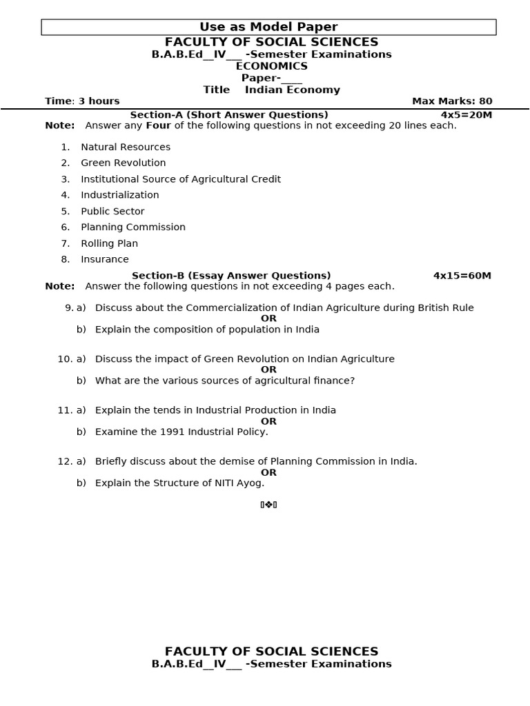 UG-Model Paper | PDF | Economies | Economics