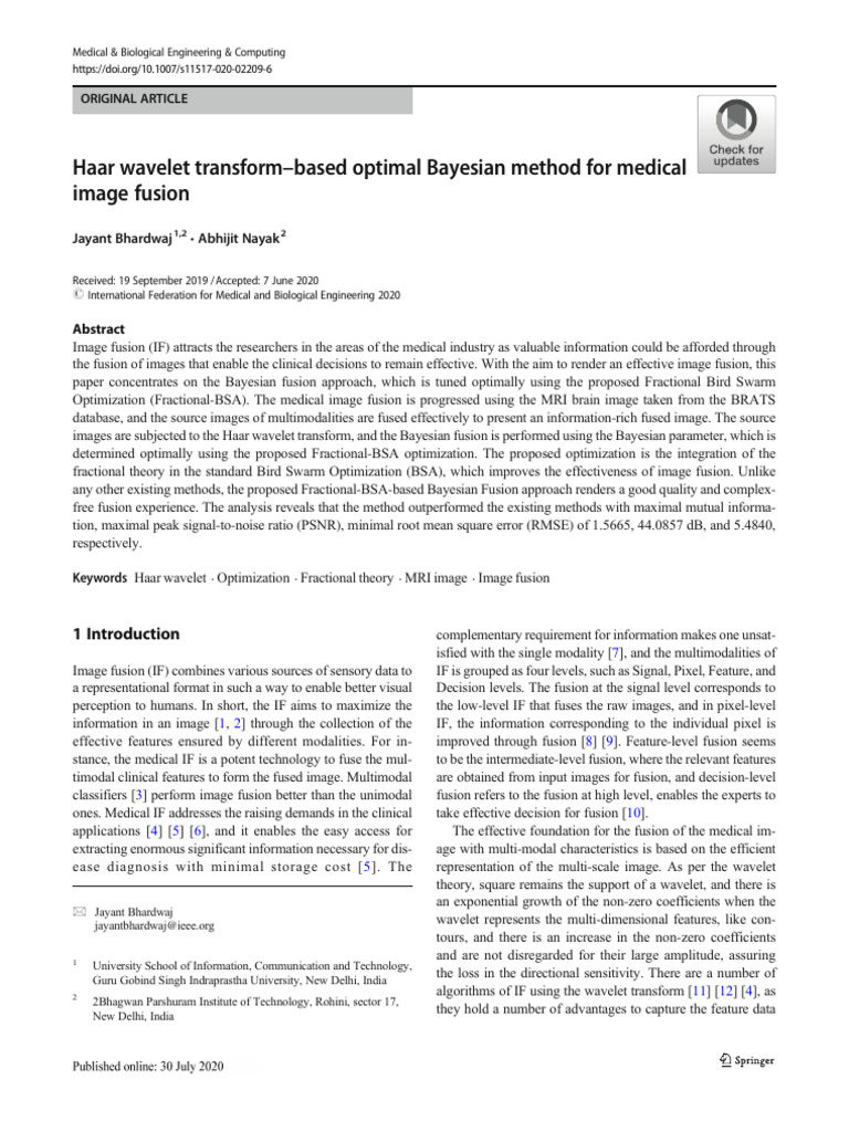 Haar Wavelet Transform Based Optimal Bayesian Method For Medical Image Fusion | PDF | Wavelet ...