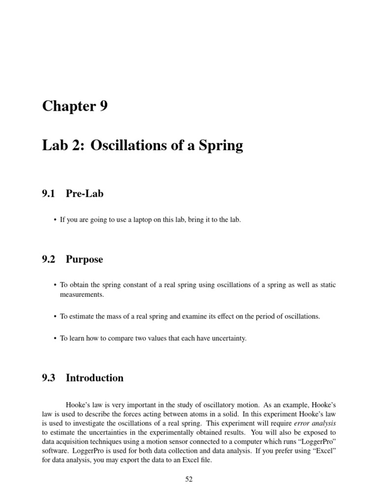 Spring Oscillation Lab: Hooke's Law Analysis | PDF | Oscillation ...