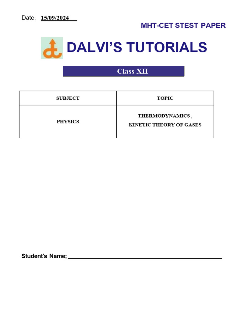 MHT-CET Thermodynamics & KTG Guide | PDF