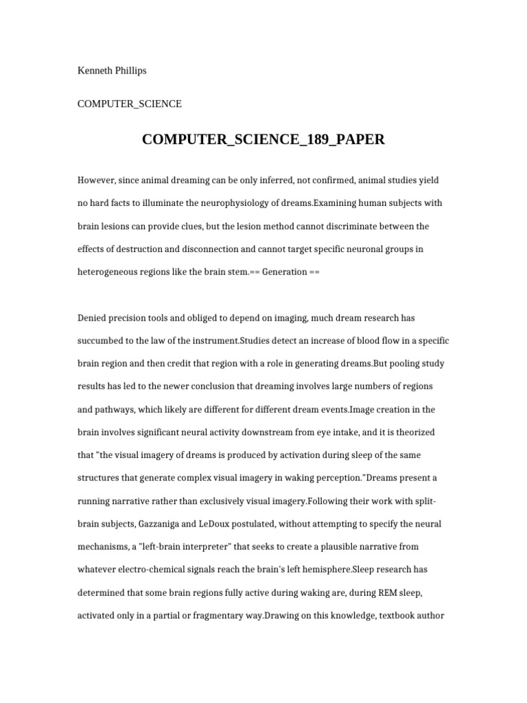 Computer Science 189 Paper | PDF | Dream | Cognition