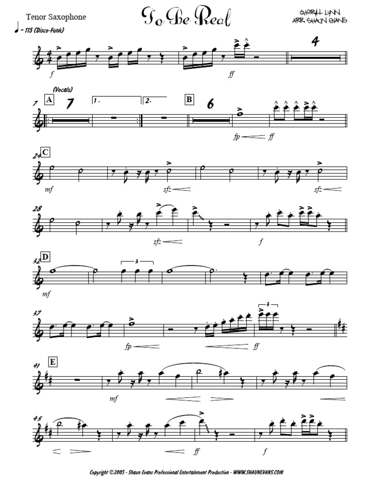 To Be Real - Tenor Sax | PDF | Saxophone | Woodwind Instruments