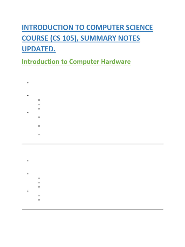 INTRODUCTION TO COMPUTER SCIENCE COURSE | PDF | Operating System | Random Access Memory