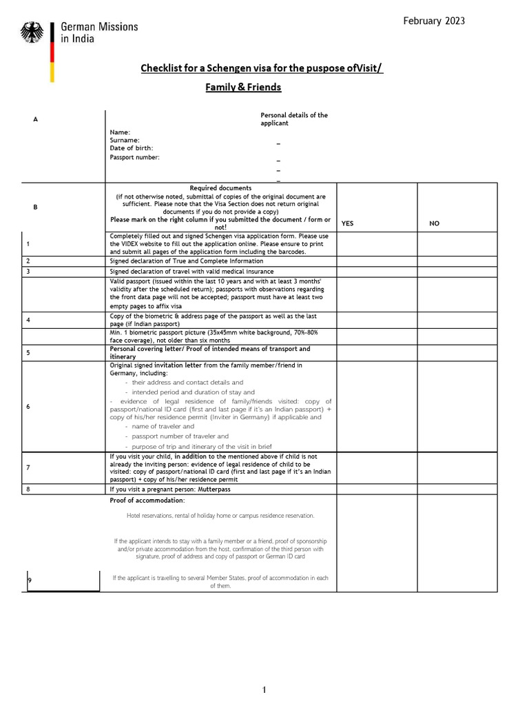 Checklist Visiting Visa to Germany from India | PDF | Passport | Travel ...