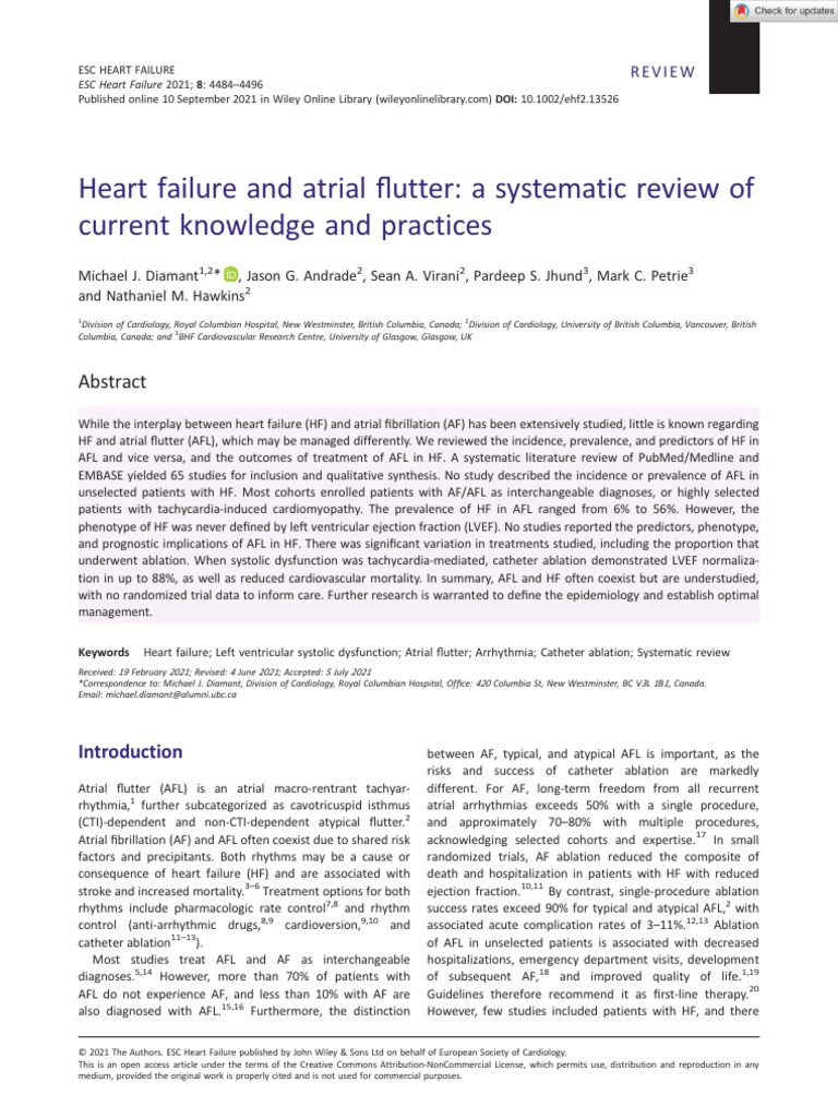 ESC Heart Failure - 2021 - Diamant - Heart Failure and Atrial Flutter A ...