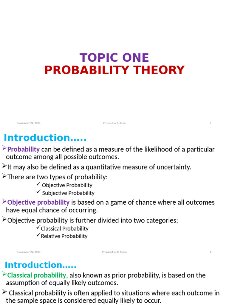 Topic One - Probability Theory | PDF | Probability | Probability Theory