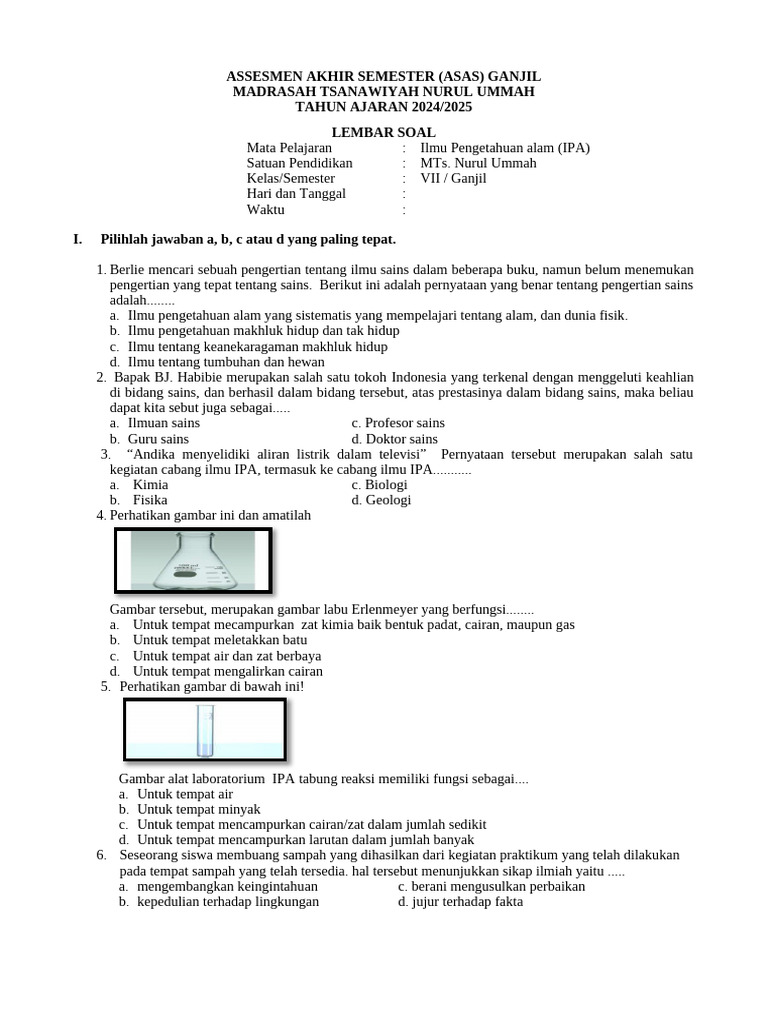 Soal Sas Ipa Kelas Vii Ikm 2024 | PDF