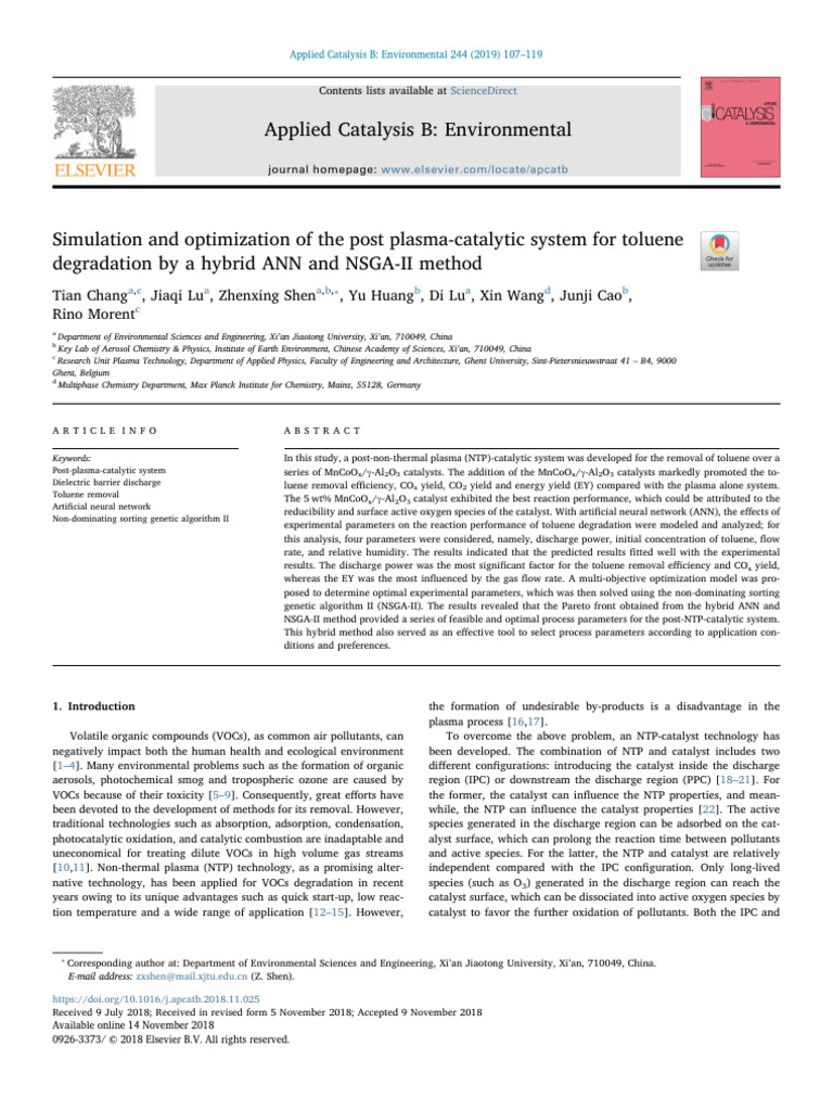 Simulation and Optimization of The Post Plasma Catalyti - 2019 - Applied Catalys | PDF | Gas ...
