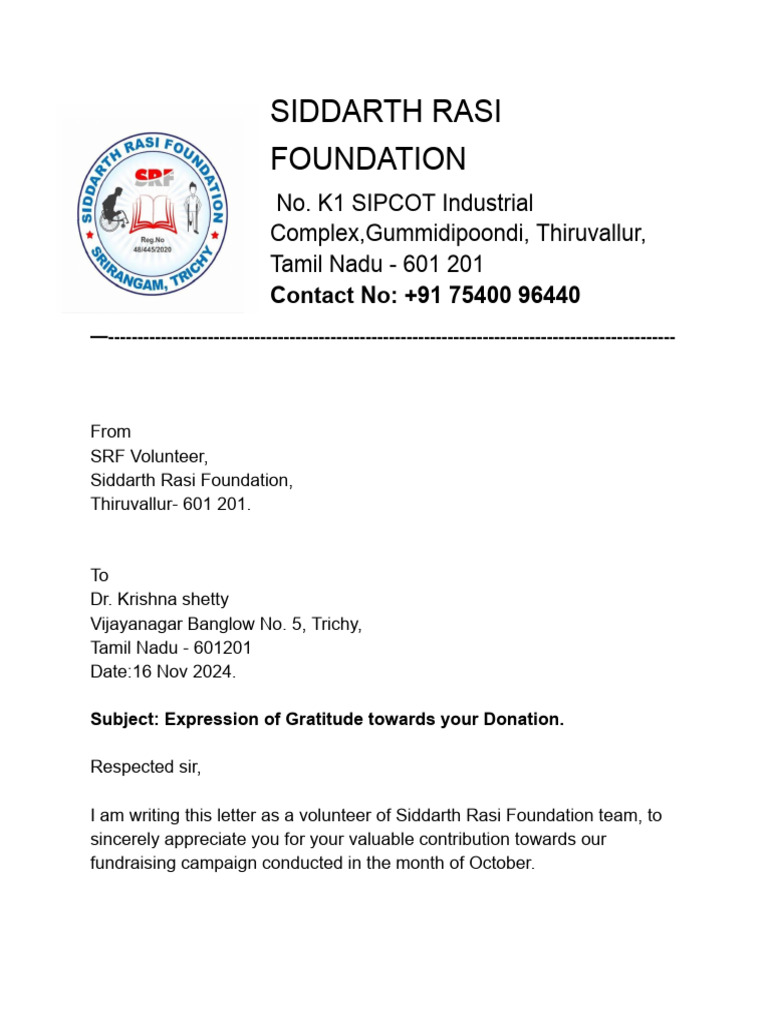 SRF - An Appreciation Letter. | PDF