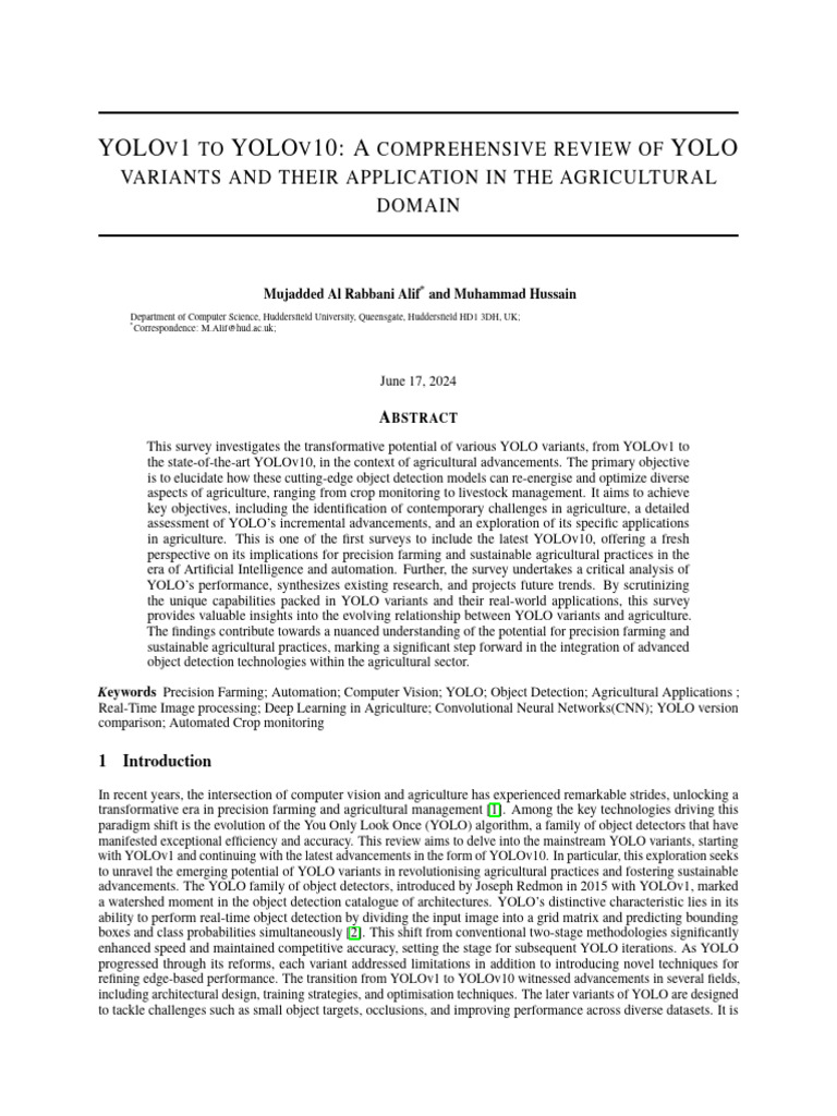 Yolo 1 Yolo 10: A Yolo: V TO V Comprehensive Review of Variants and ...
