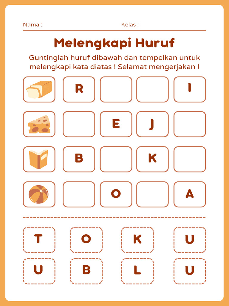 Kuning Dan Oranye Ilustrasi Melengkapi Huruf Lembar Kerja | PDF