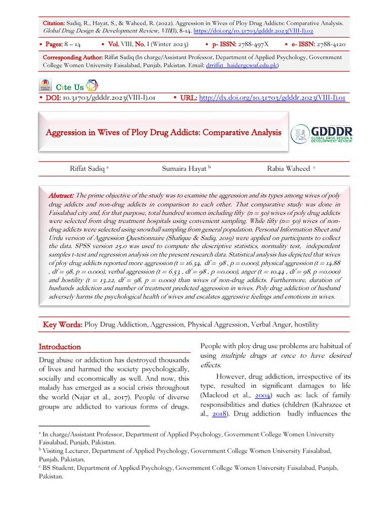Aggression in Wives of Ploy Drug Addicts: Comparative Analysis | PDF ...