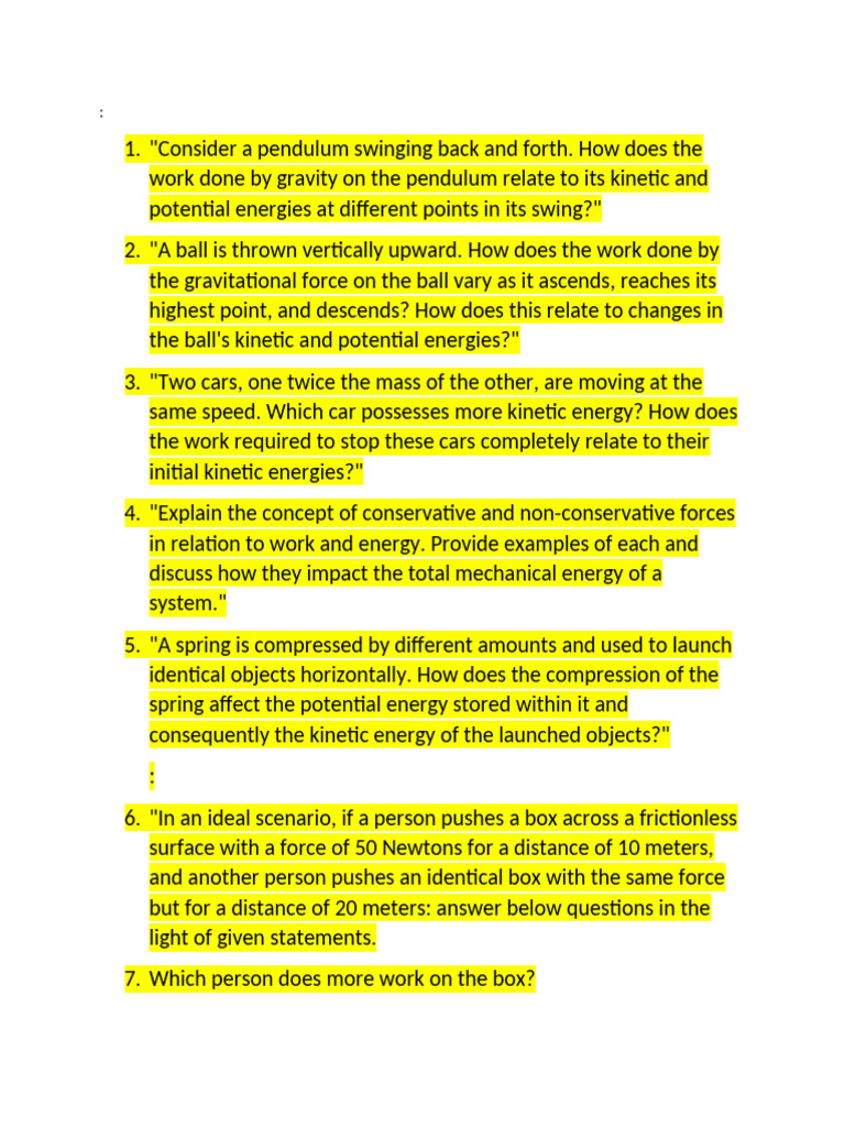 Conceptual Questions Physics Chapter Work and Energy | PDF | Force ...